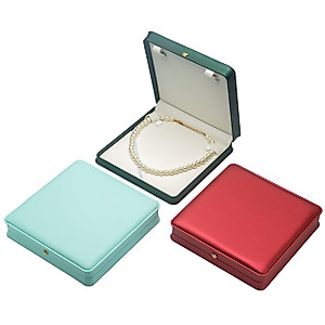 COWFEX Long Pearl Chain PU Necklace Gift Box Display Case Storage Holder (Blue)