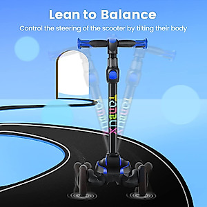 TONBUX Kids Scooter for Age 3-12, Toddler Scooter with 4 Adjustable Heights, Light Up 3-Wheels Scooter, Shock Absorption Design, Lean to Steer, Balance Training Scooter for Kids - Blue