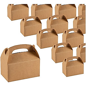 BLUE PANDA Treat Boxes - 24-Pack Paper Party Favor Boxes, Brown Kraft Goodie Boxes for Birthdays and Events, 2 Dozen Party Gable Boxes, 6 x 3.3 x 3.6 Inches