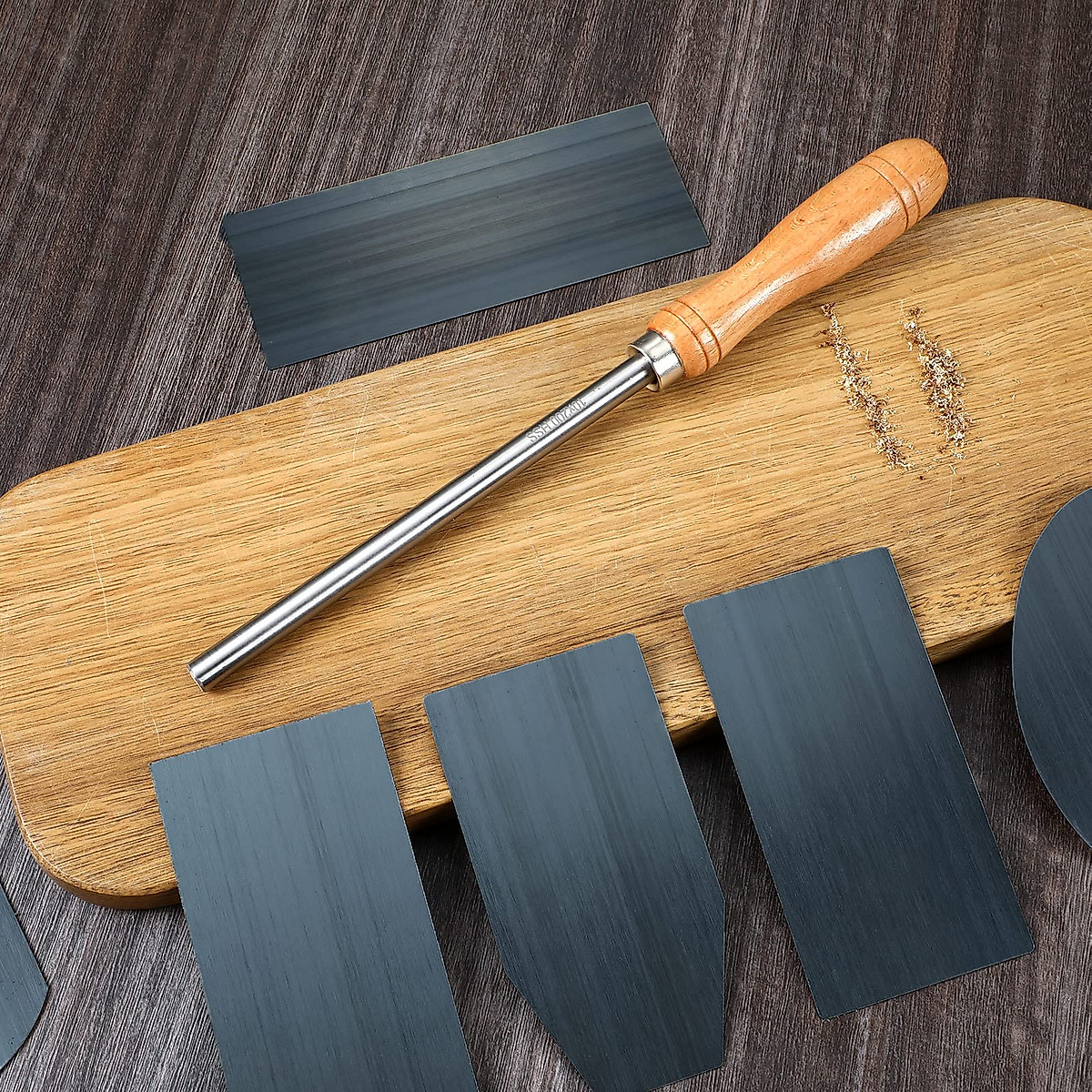 Therwen Card Scraper Burnisher and 6 Pcs Cabinet Scraper Set for Woodworking Card Scraper Woodworking Burnishing Scraper Set Tool Include 3 Rectangle 1 Gooseneck 1 Curved 1 Beveled Hand(Blue)