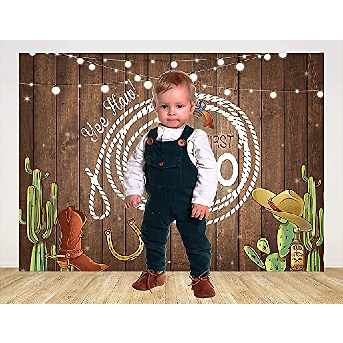 Ticuenicoa This is My First Rodeo 1st Birthday Backdrop Western Cowboy Mexican Cactus Birthday Background for Parties Rustic Wood Baby Shower Backdrops Cake Table Banner Photo Booth Props 5x3ft