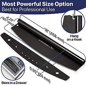 18" Black Non-Stick Pizza Cutter by KitchenStar | Sharp Stainless Steel Slicer Knife - Rocker Style w Blade Cover | Chop and Slices Perfect Portions + Dishwasher Safe – Premium Pizza Oven Accessories