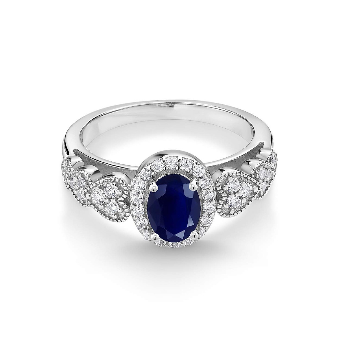 Gem Stone King 925 Sterling Silver Blue Sapphire Engagement Ring For Women (1.43 Cttw, Oval 7X5MM, Gemstone Birthstone Available in size 5, 6, 7, 8, 9)