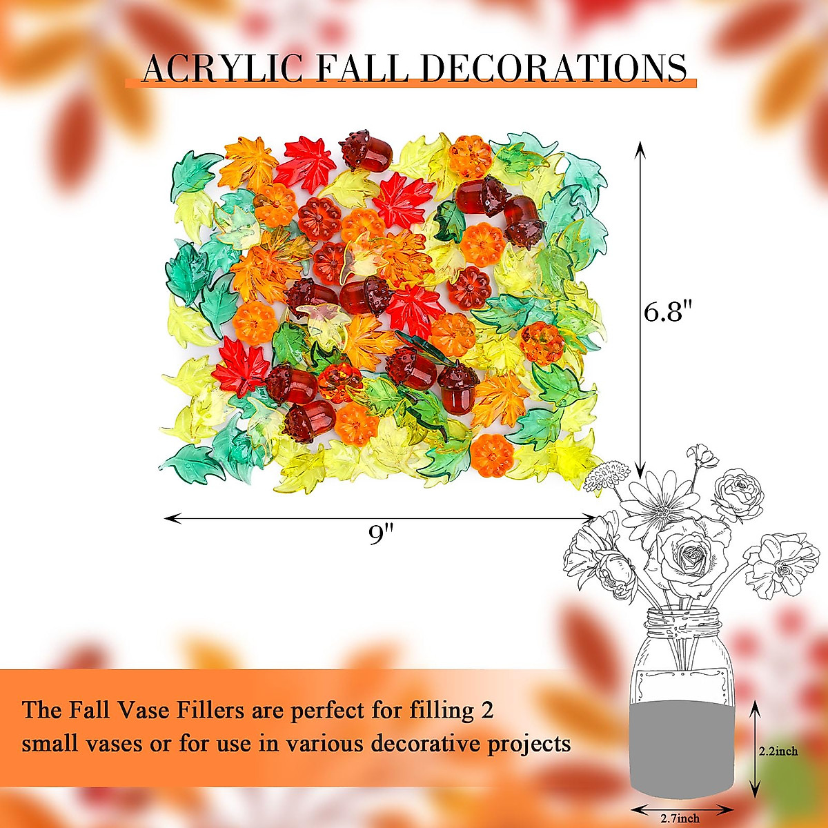 DomeStar 120PCS Thanksgiving Acrylic Pumpkin Fall Decorations, Vase Filler Gems Acrylic Leaves Acorns Maple Leaves for Home Decoration