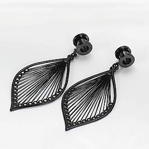 TBOSEN 2pcs Ear Dangle Gauges Handmade Leaf Shap Dangling Plugs and Tunnels for Ears Streched Size Gauge 2g to 1 inch