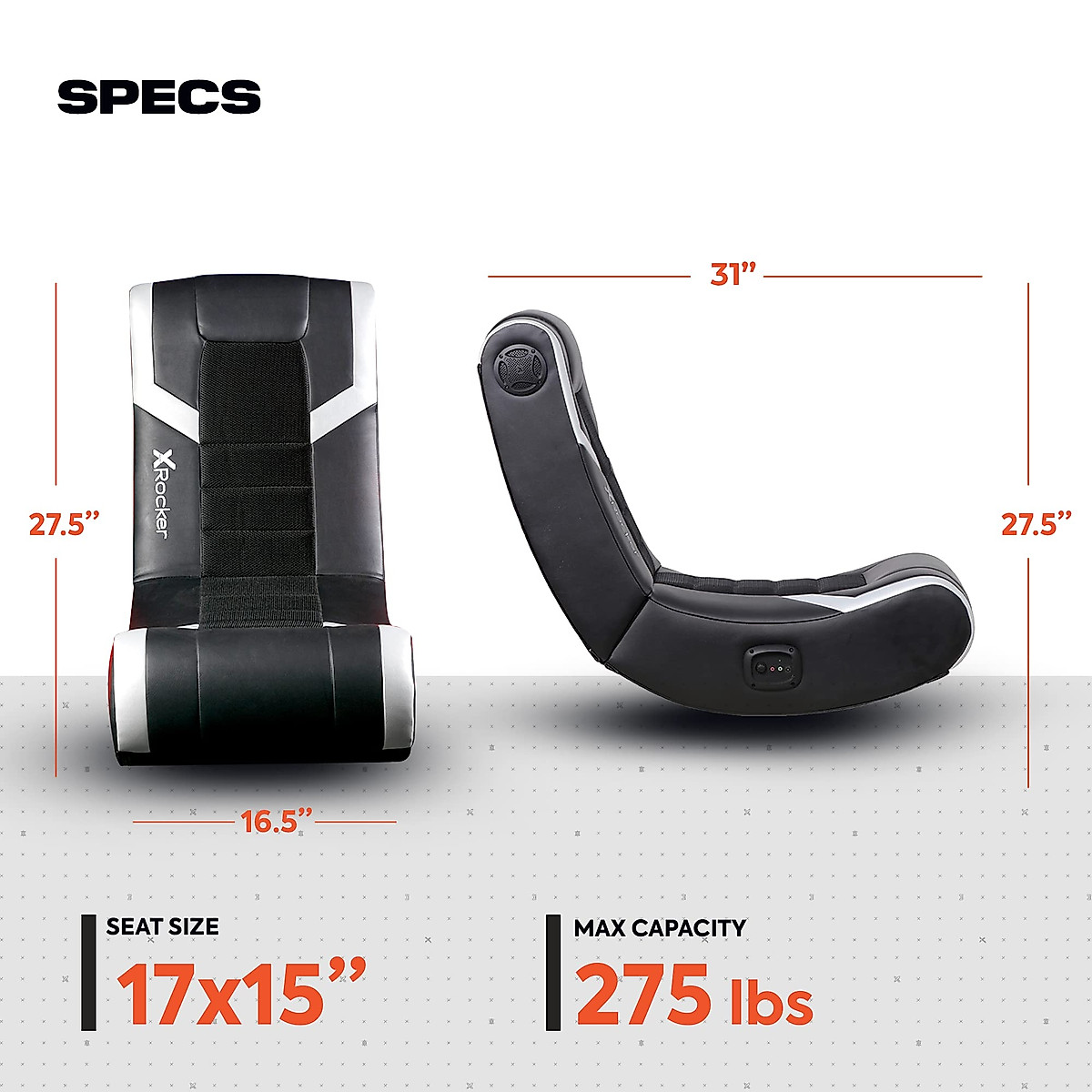 X Rocker Eclipse Video Gaming Floor Chair, Headrest Mounted Speakers, 2.0 Bluetooth, Wireless, 5110301, 31" x 27.5" x 16.5", Black and Silver