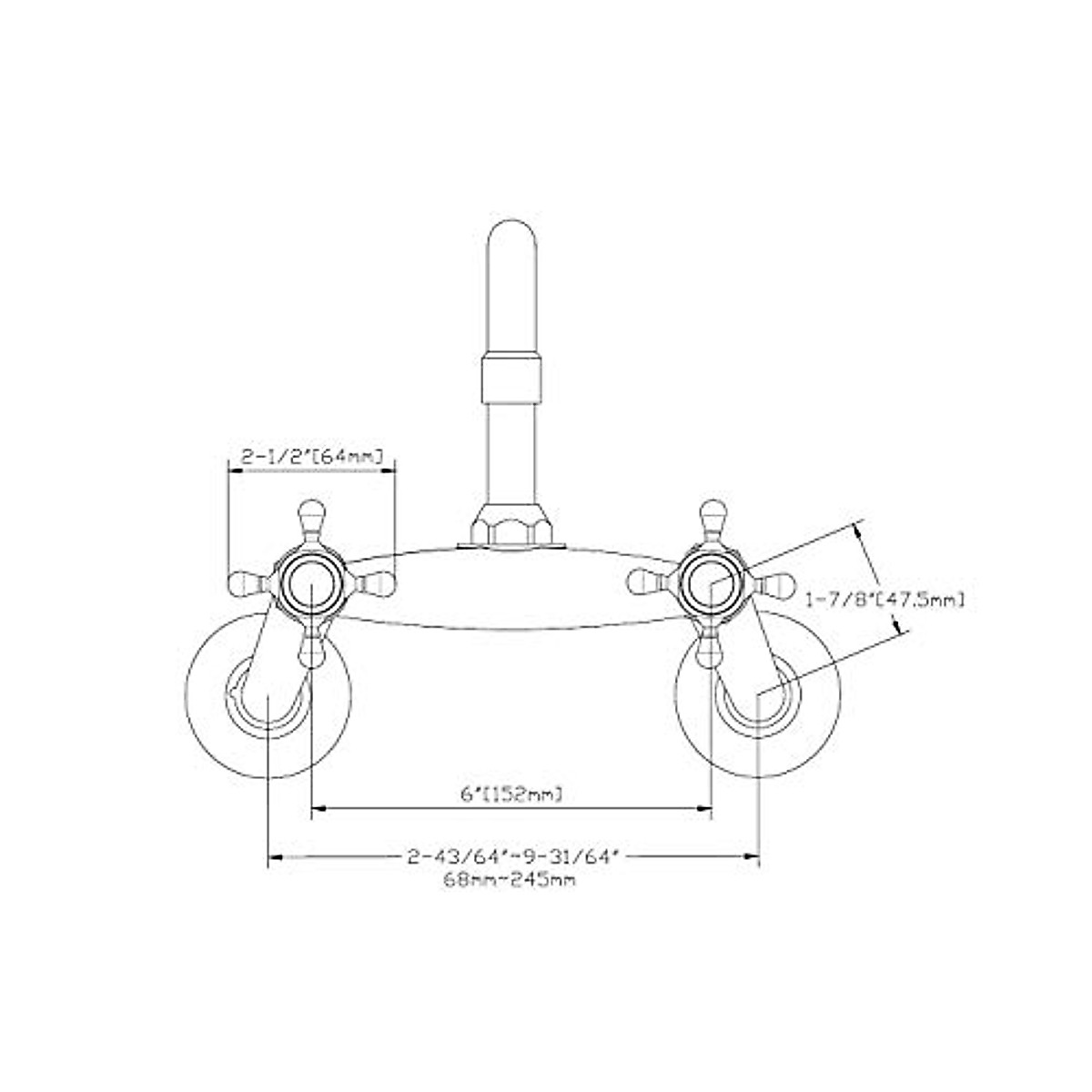 Sumerain Kitchen Wall Faucet 2 Cross Handle Brushed Nickel Wall Mounted Faucet 3" to 9" Adjustable Spread