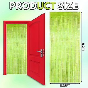 Fanfanwin Neon Green Streamers Backdrop 3.28 x 8.2 ft Lime Green Foil Fringe Curtain Metallic Tinsel Door Streamers for Birthday Bachelorette Christmas, New Year, Disco Party, Neon Party Decorations