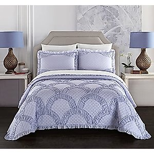 Chic Home Finna 1 Piece Pillow Sham 100% Cotton Fish Scale Pattern Ruched Ruffled with Flanged Border20” x 28" +2”, 20 x 28, Lavender