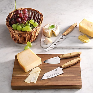 Cangshan 1027327 3-Piece Olive Wood Cheese Knife Set with Acacia Cheese Board