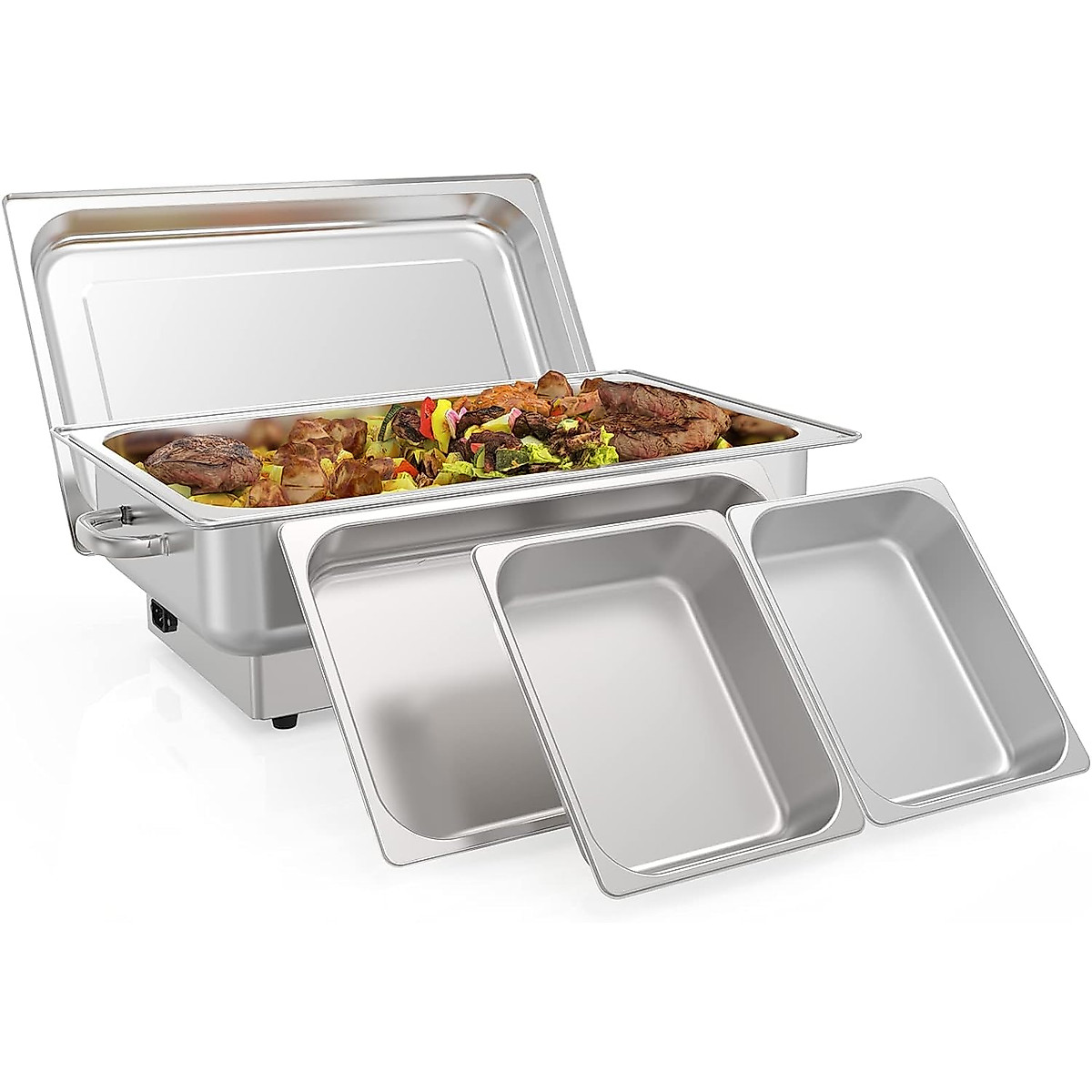 Electric Chafing Dish Buffet Set, 9QT Buffet Servers and Warmers Stainless Steel, Commercial Food Warmer with 1 Full-Size Pan & 2 Half-Size Pan, Temperature Control Display for Parties, Catering