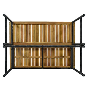 EMKK 10-Piece Outdoor Patio Bar, Garden PE Rattan Wicker Dining, Square, Foldable Acacia Tabletop, High-Dinner Bistro Set with 8 Stools and 2 Tables, H-Brown