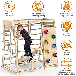Indoor Jungle Gym, Toddler Climbing Toys Indoor, Indoor Playground Climbing Toys for Toddlers, Climber Playset with Slide, Climbing Rock/Net, Monkey Bars, Drawing Board, Abacus Game and Swing