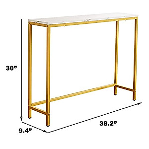 loglus Console Table for Entryway, Faux Marble MDF Sofa Table with Golden Frame for Living Room Office