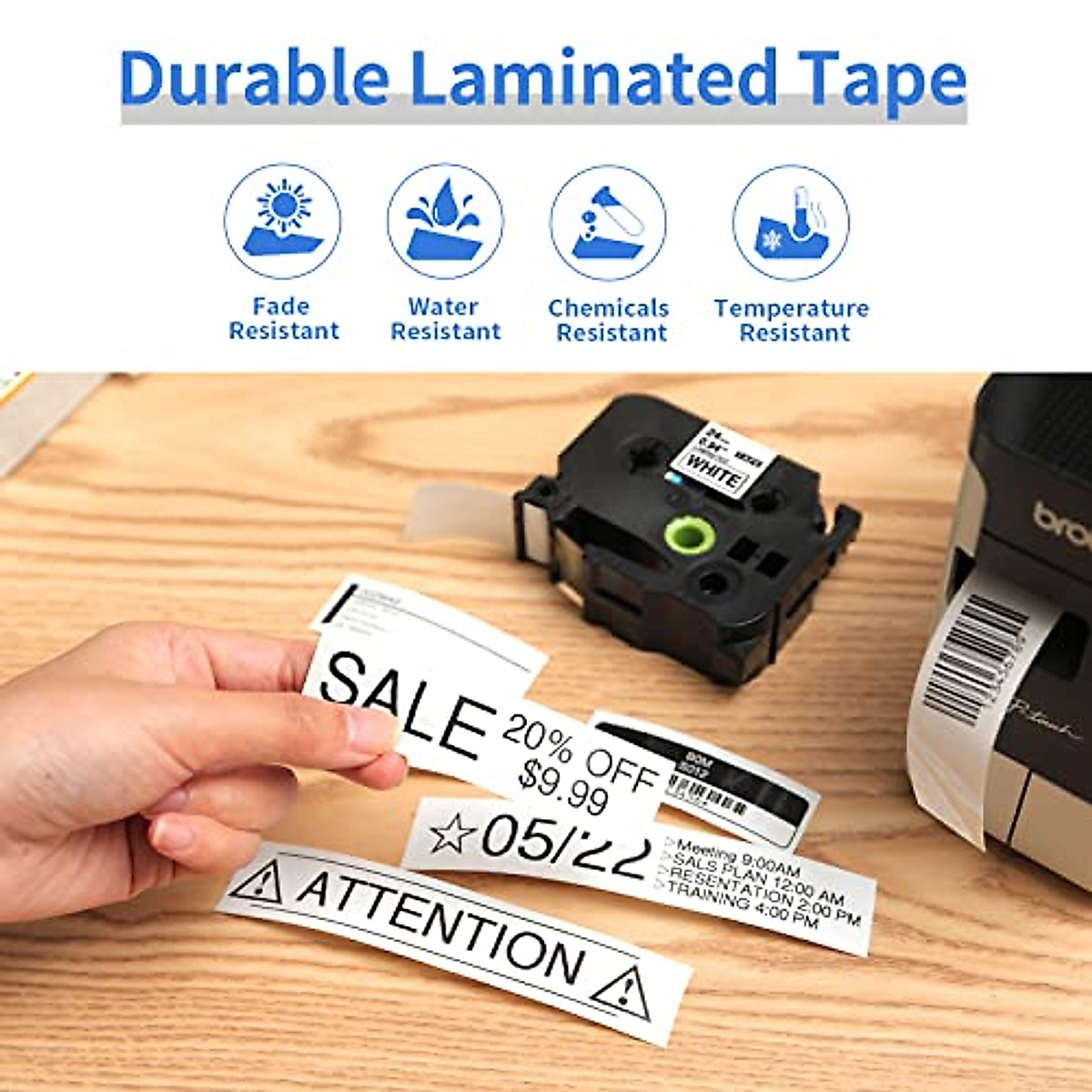 Oozmas 1 Inch Label Maker Tape Replacement for P Touch TZe TZ Tape 24mm 0.94 Inch Laminated Refills TZe-251 Black on White Compatible with Brother PT-D600 PT-D610BT PT-D600VP PT-2730 Tape, 4 Pack