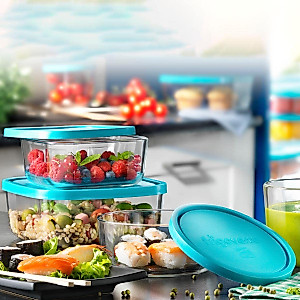 Bormioli Rocco Frigoverre Classic Glass 25.25 Ounce Round Container with Teal Lid