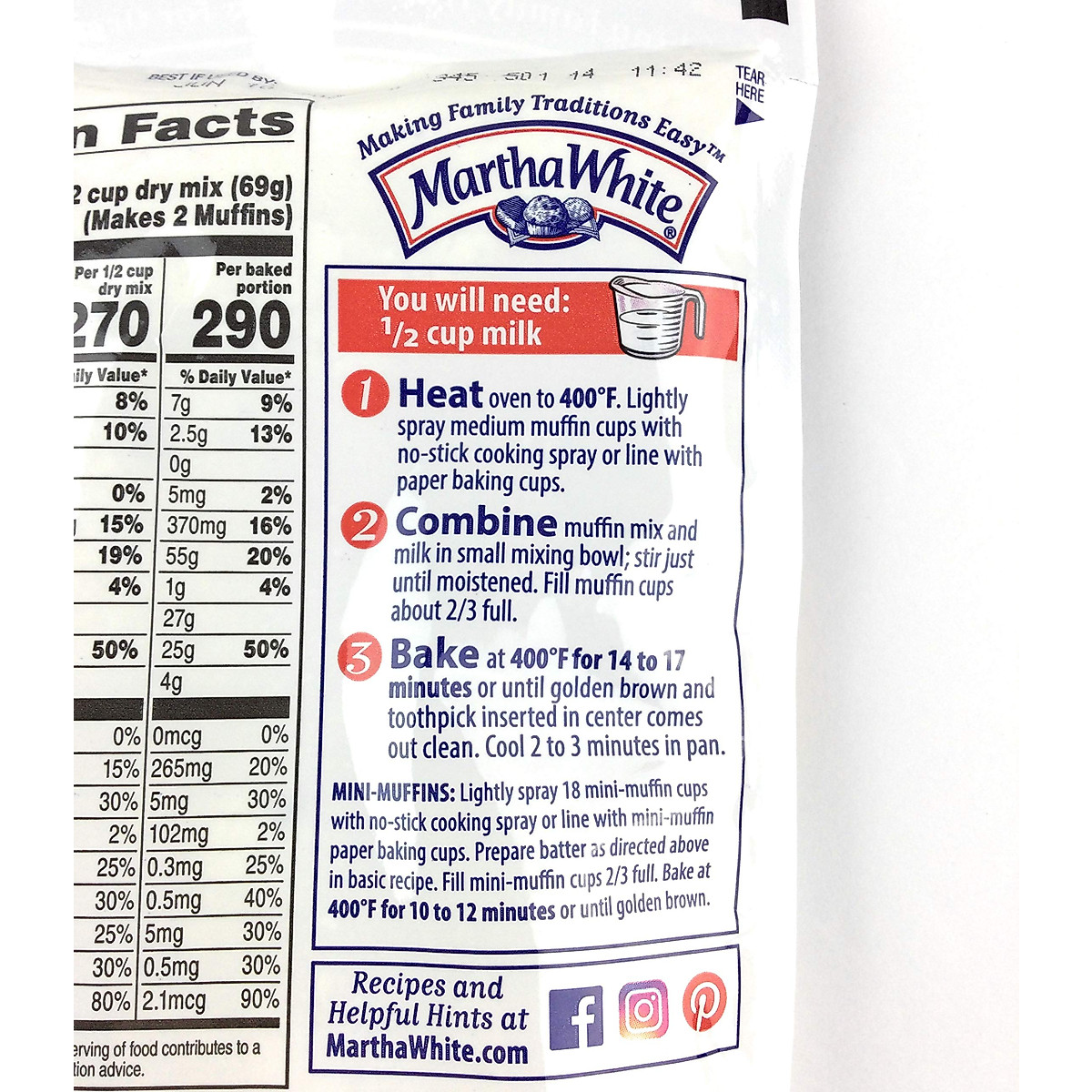 Generic Martha White Birthday Cake Muffin Mix 7.4 Oz (4 Bags) with Miss J’s Handy Kitchen Measurements Chart for Refrigerator-Bundle of 5