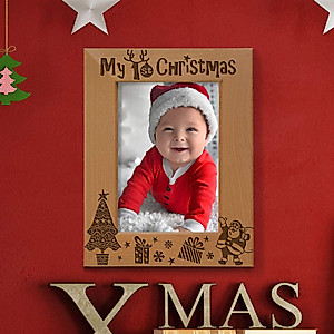 KATE POSH My 1st Christmas Picture Frame, My First, Baby's 1st Christmas, New Baby, Santa & Me Engraved Natural Wood Photo Frame (5x7-Vertical - Classic)