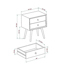 Walker Edison Ella Mid-Century Modern 2-Piece 2-Drawer Solid Wood Nightstand Set, 2 Pack, Caramel