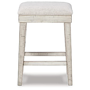 Signature Design by Ashley Carynhurst Coastal Counter Height Dining Table Set with Upholstered Bar Stools, Set of 3, White & Beige