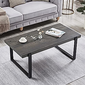 EXCEFUR Coffee Table, Rustic Wood and Metal Center Table, Modern Cocktail Table for Living Room, Grey