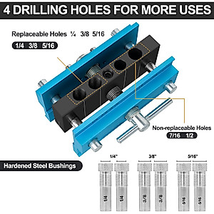 SUNCONY Doweling Jig Self Centering Kit,Biscuit Joiner Woodworking Dowel Jig Tool for Straight Holes, Drilling Jig With 6 Bushings, Ajustable Width Drilling Guide Power Tool Accessory Jigs (Blue)