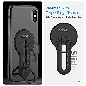 [Limited Quantity] Phone Ring Holder Stand, Wireless Charging Compatible, US Patented Slim Slide Finger Ring Kickstand. Slide, Flip and Rotate 360° with Sturdy Snap. Stand Horizontally and Vertically