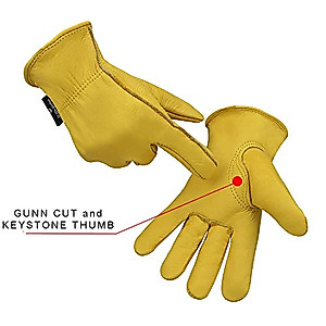 OLSON DEEPAK Heavy Duty Industrial Safety Gloves,Grain cowhide Leather Shooting Gloves for Driving/Riding/Gardening/Farm for Men/Women (Large,Yellow)