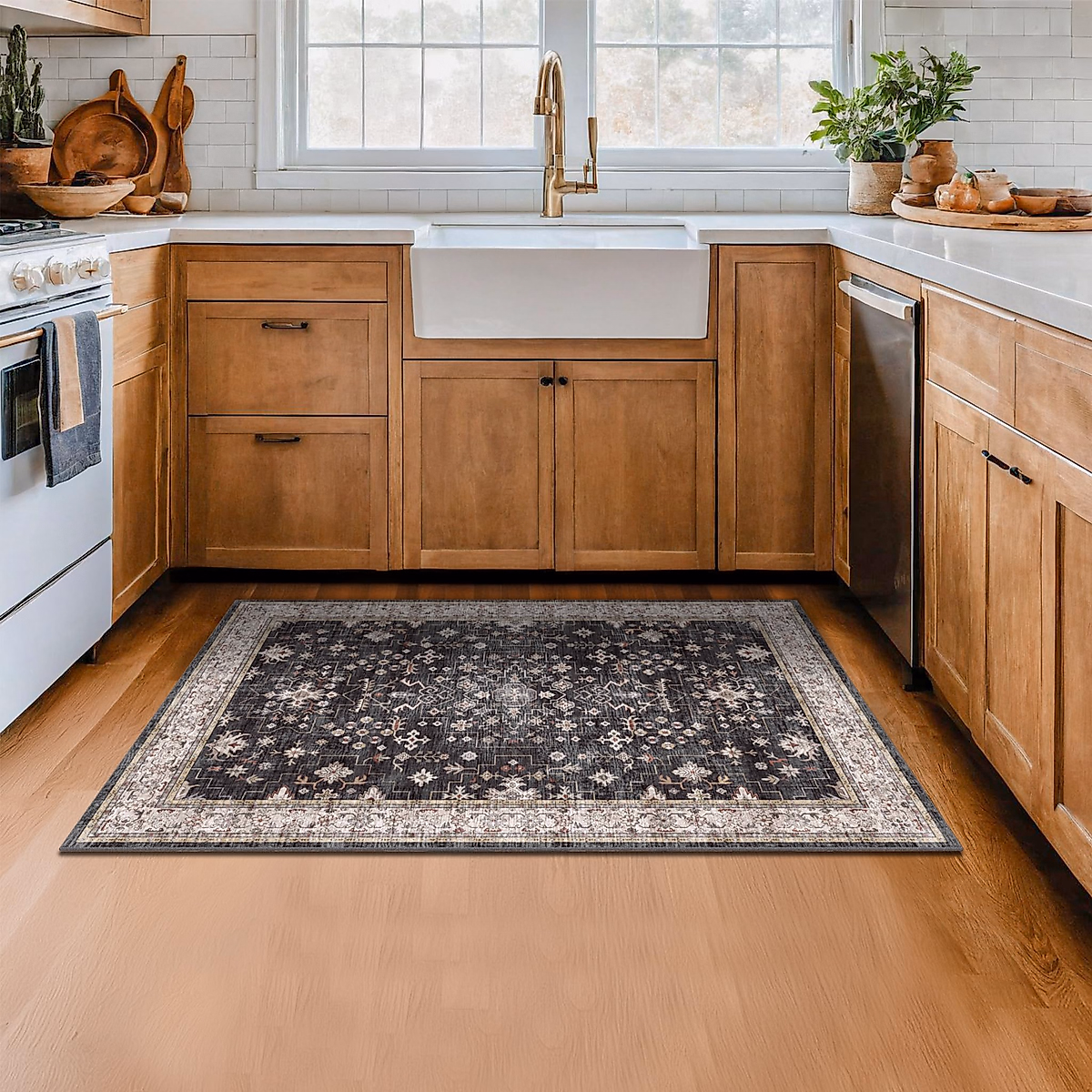 Boho Large 3x5 Entryway Rug Indoor - Washable Non-Slip Low Pile Ultra Soft Area Rug for Large Kitchen - Modern Aesthetic Geometric Design (3x5 Black/Multi)