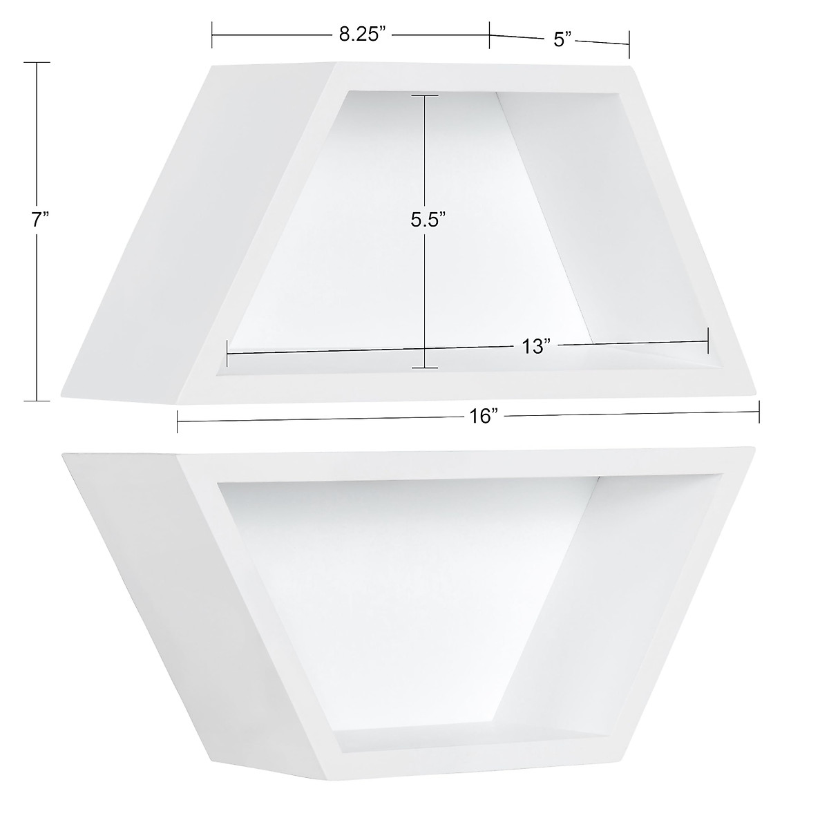 Kate and Laurel Camellia Geometric Wood Shelf Set, Set of 2, White, Modern Wooden Shelves for Wall Storage and Display