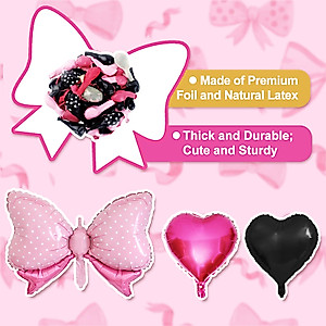 Ouddy Party Pink Mouse Balloon Garland Arch Kit for Cartoon Mouse Theme Birthday Party Decorations Girl Kids, Pink Black Rose Red Bow Foil Balloons Banners for Mouse Baby Shower Party Supplies