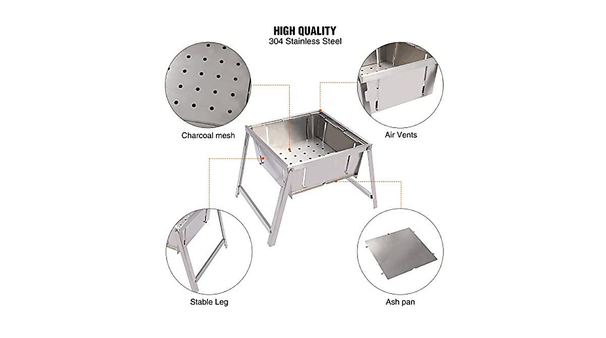 REDCAMP Pop up Camping Flatfold Fire Pit Portable & Wood Burning, 12.8 ...