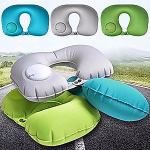 Inflatable Travel Pillow, 2019 New Pressing U-shaped Neck Pillow, Portable Sleeping Pillow for Airplane, Train, Car, Office (Navy)