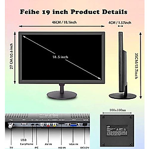 Feihe 19 Inch TV, FHD LED Flat Screen TV 1920 x 1080p IPS Display w/Digital Dual Tuners ATSC/HDMI/VGA/AV/USB, 12 Volt RV TV Built in Dual Speakers Suitable for Kitchen/RV/Caravan and Boat