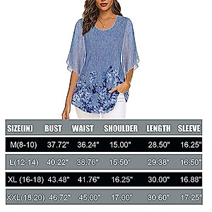 Ninedaily Business Casual Blouses for Women,Office Professional Outfits Tops Young Women Summer 3/4 Sleeve Tunic Layering Two Piece Sets Wear With Dressy Pants Work Clothing Fall Shirts Blue Size L