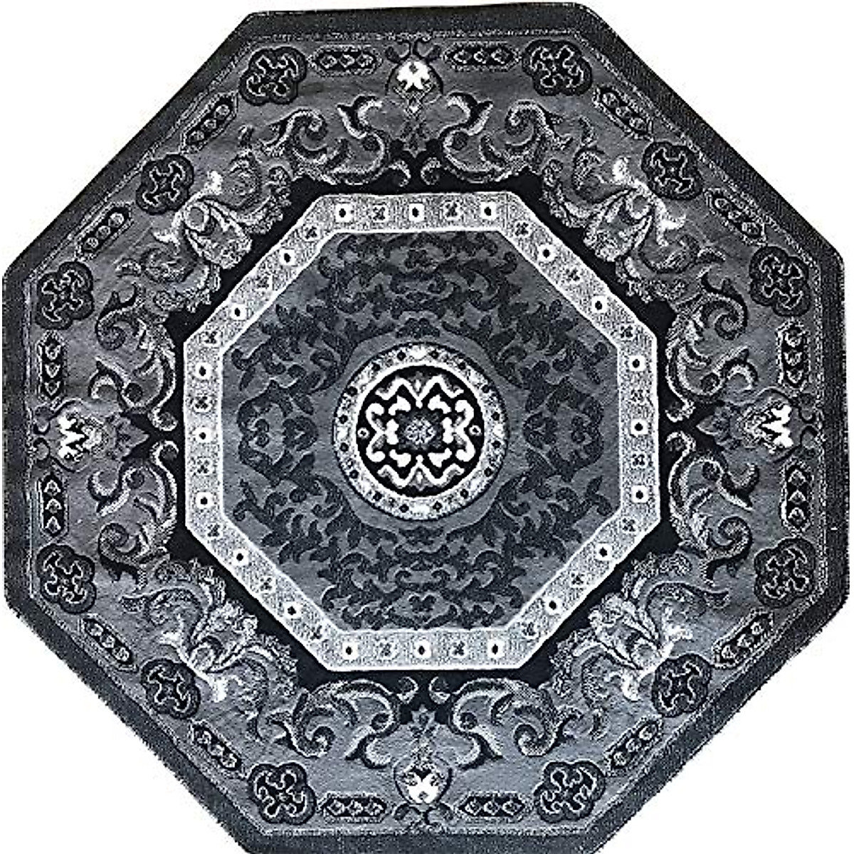 Carpet King Traditional Persian Oriental Octagon Area Rug Grey Black Silver Gray Design 101 ( 7 Feet 3 Inch X 7 Feet 3 Inch )
