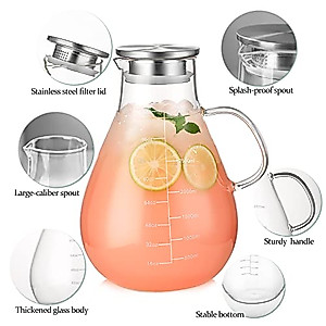 Glass Pitcher with Lid 1 Gallon Pitcher, 105.6oz Glass Water Pitcher with Precise Scale Line, The First Upgraded & Thicked Tea Pitcher 1 Gallon for Fridge, HOUSALE Easy to Clean Heat & Cold Resistant