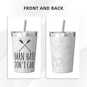 Barn Hair Don't Care Horse Lover Gift For Momen Men Girls 12oz Insulated Travel Coffee Mug Camping Stainless Steel Coffee Tumbler Reusable Coffee Cups with Lids Thermos for Hot and Cold Drink-V