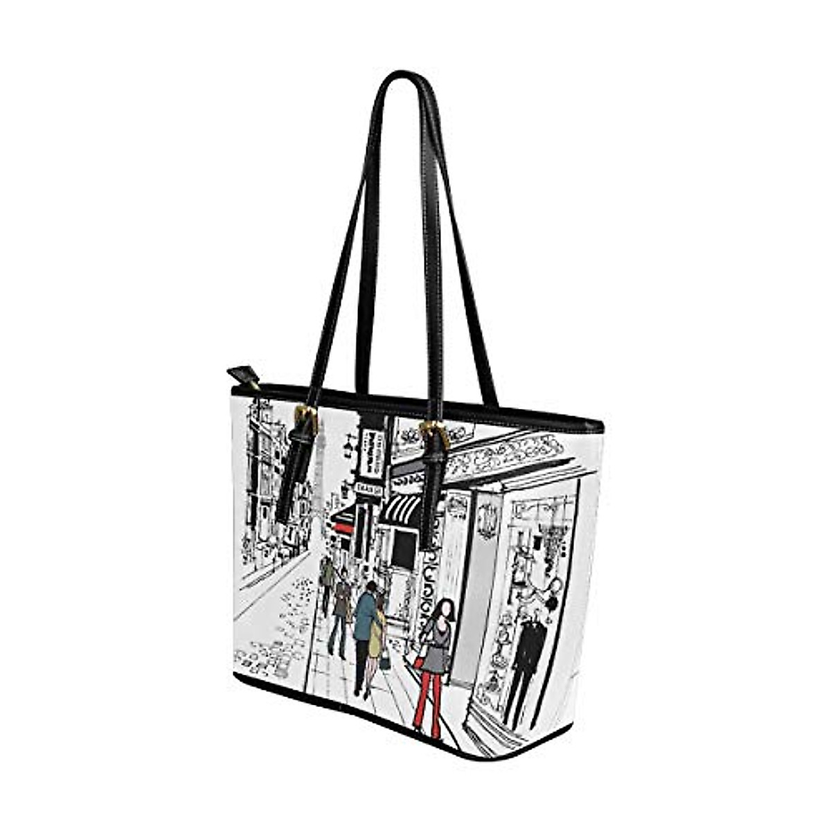 InterestPrint Fashion Women's PU Leather HandBags Ladies Shoulder Bags Tote Bags Cobbled Street in Paris, France