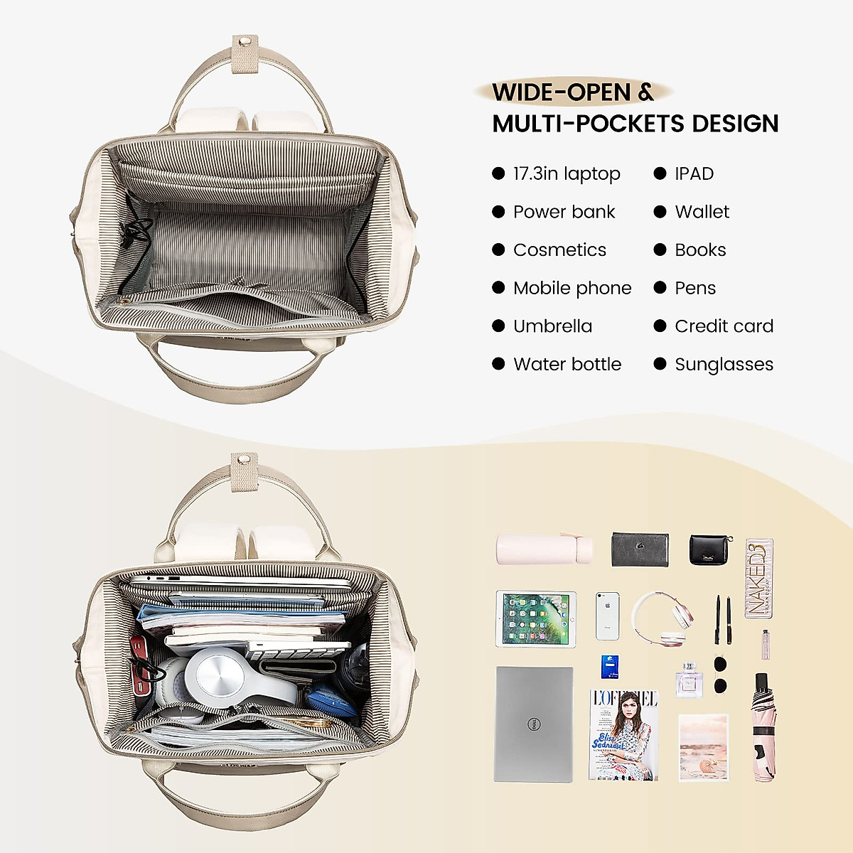 LOVEVOOK Laptop Backpack Purse for Women Waterproof Teacher Nurse Bag, 17.3 inch Work laptop Bag with USB Port, Business Travel Computer Backpack