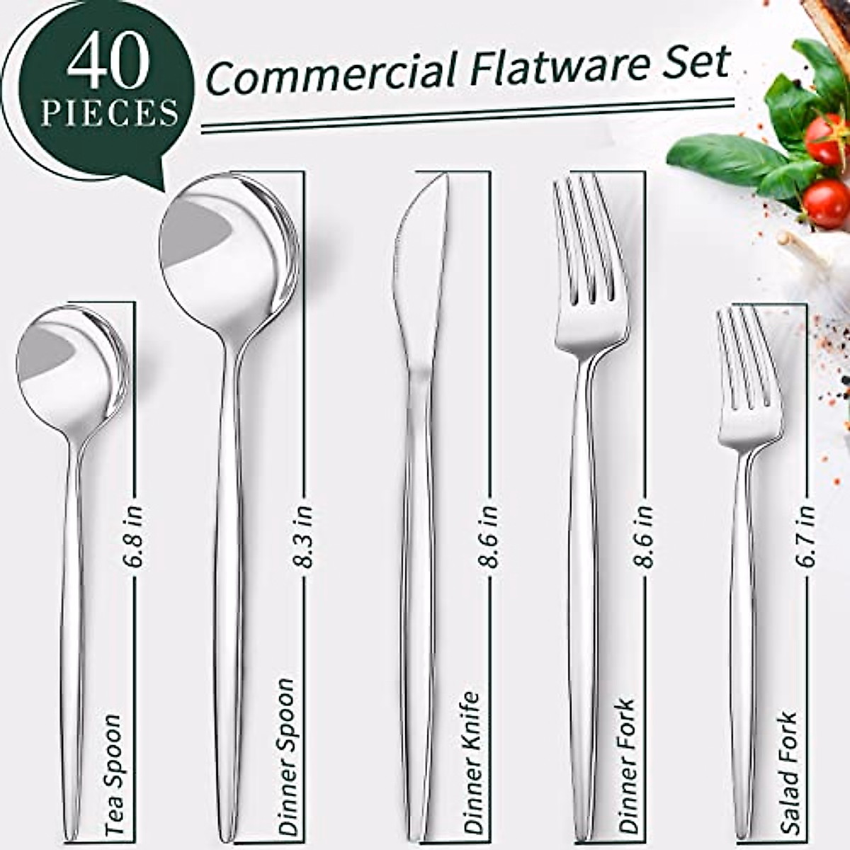 40-Piece Silverware Set for 8, CEKEE Stainless Steel Flatware Cutlery Set for Home Restaurant Hotel Apartment, Kitchen Utensils Set Included Knife Spoon and Fork Set- Mirror Polished & Dishwasher Safe