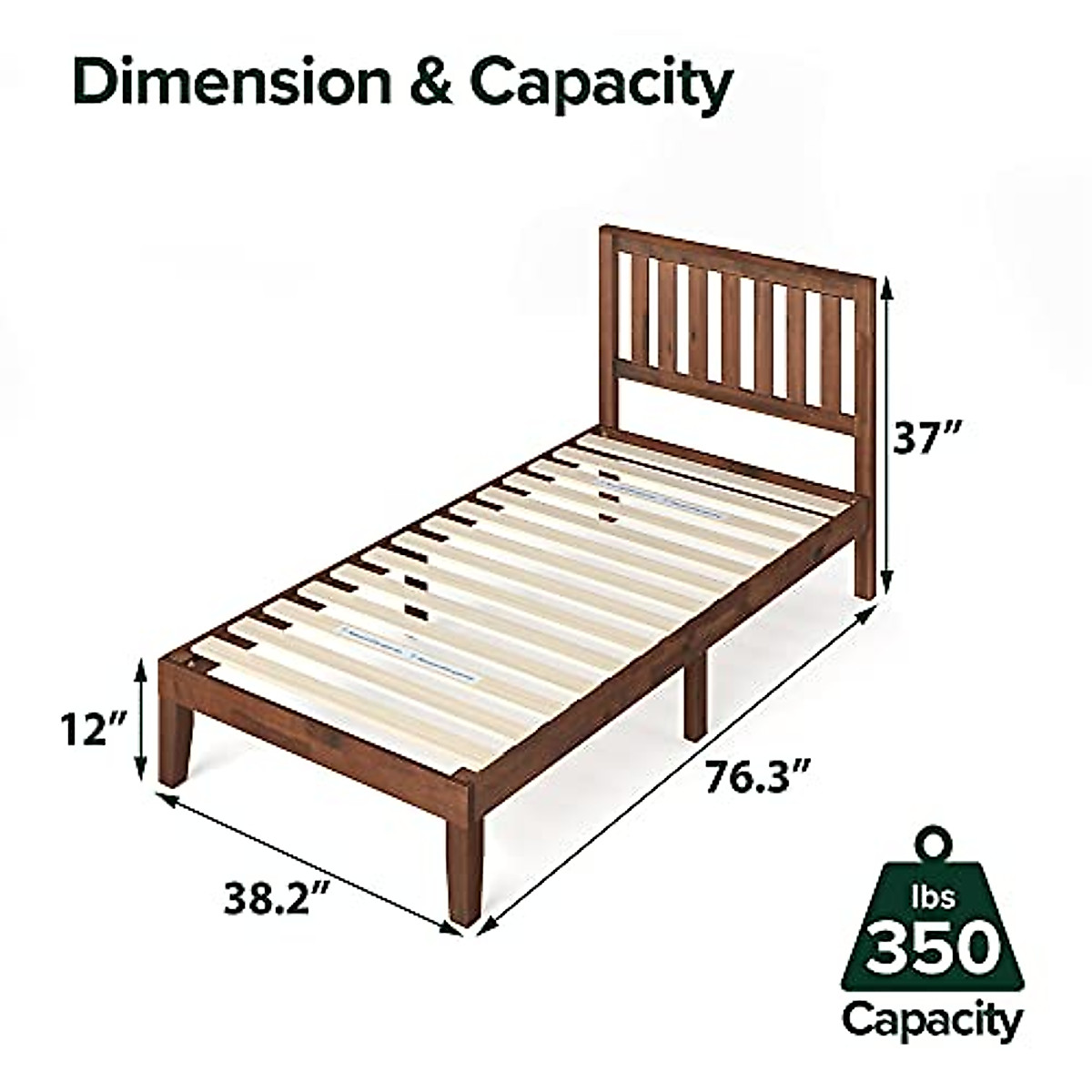 ZINUS Vivek Wood Platform Bed Frame with Headboard, Solid Wood Foundation with Wood Slat Support, No Box Spring Needed, Easy Assembly, Twin