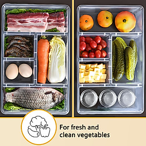 2 Pack Divided Serving Veggie Tray With Lid, 5 Compartment Snackle Box Container, Fruit Storage Containers for Fridge, Containers Stackable Produce Saver Snackle Box for Fruit,Vegetable,Salad,Meal