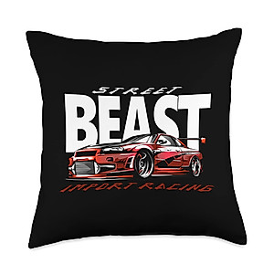 Motorsport Track Racing Street Race Pit Clothing Import Street Racer, Japanese Racing, Tuner Car Themed Throw Pillow, 18x18, Multicolor