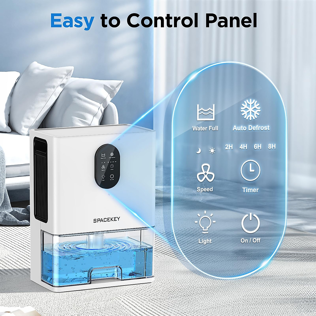 Dehumidifier, 106 OZ（850 Sq.ft）Dehumidifiers for Home, 7 Color LED Light Dehumidifier for Bedroom Basement Bathroom RV, 2 Working Modes, Auto Shut-off, Auto Defrost, Quiet Small Dehumidifier White