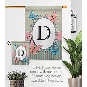 Breeze Decor D Initial Garden Flag Set Wall Hanger Monogram Friends Bugs & Frogs Butterfly Ladybugs Dragonfly Bee Springtime Insect Natural Wildlife House Yard Gift Double-Sided, Made in USA