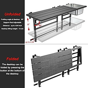 GDLF Upgraded Balcony Table Outdoor Patio Bar Table with Durable Composite Tabletop Aluminum Alloy Frame Hanging Folding Adjustable with Removable Ice Bucket, Easy Assembly (10Mins),43.5" L