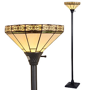 Capulina Tiffany Torchiere Floor Lamp 70" Tall Vintage Industrial Pole Cream Style Stained Glass Standing Light for Living Room Bedroom Home Office