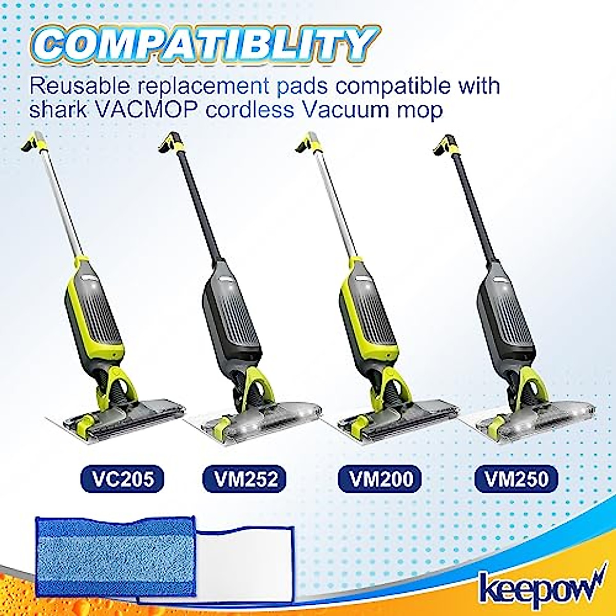 KEEPOW 12 Pack Reusable Mop Pads Refills for Shark Vacmop Replacement Pads Compare to Shark Vacmop Disposable Hard Floor Pads