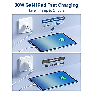 iPad Charger Fast Charging [MFi Certified], Quntis 30W GaN Quick Charger for iPhone iPad with 6.6FT USB C to Lightning Cable Compatible for iPad Pro/iPad Air/iPhone 14/14 Pro/14 Pro Max/13/12/11/XS